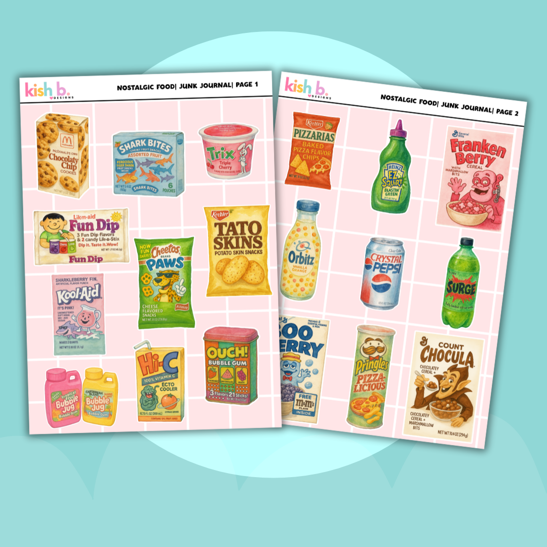 Kish B. Designs | Nostalgic Food |Journal| Sticker Sheet(s) – Scrap&Sip